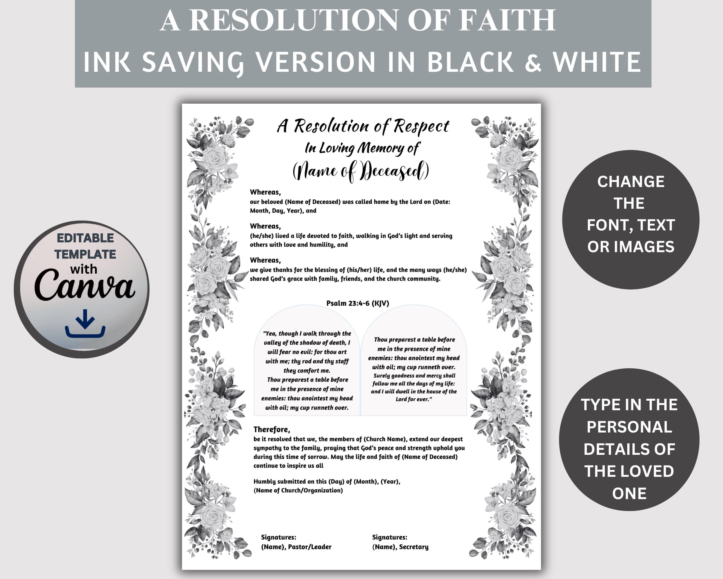 Funeral Resolution Letter A Resolution of Respect in Loving Memory ...