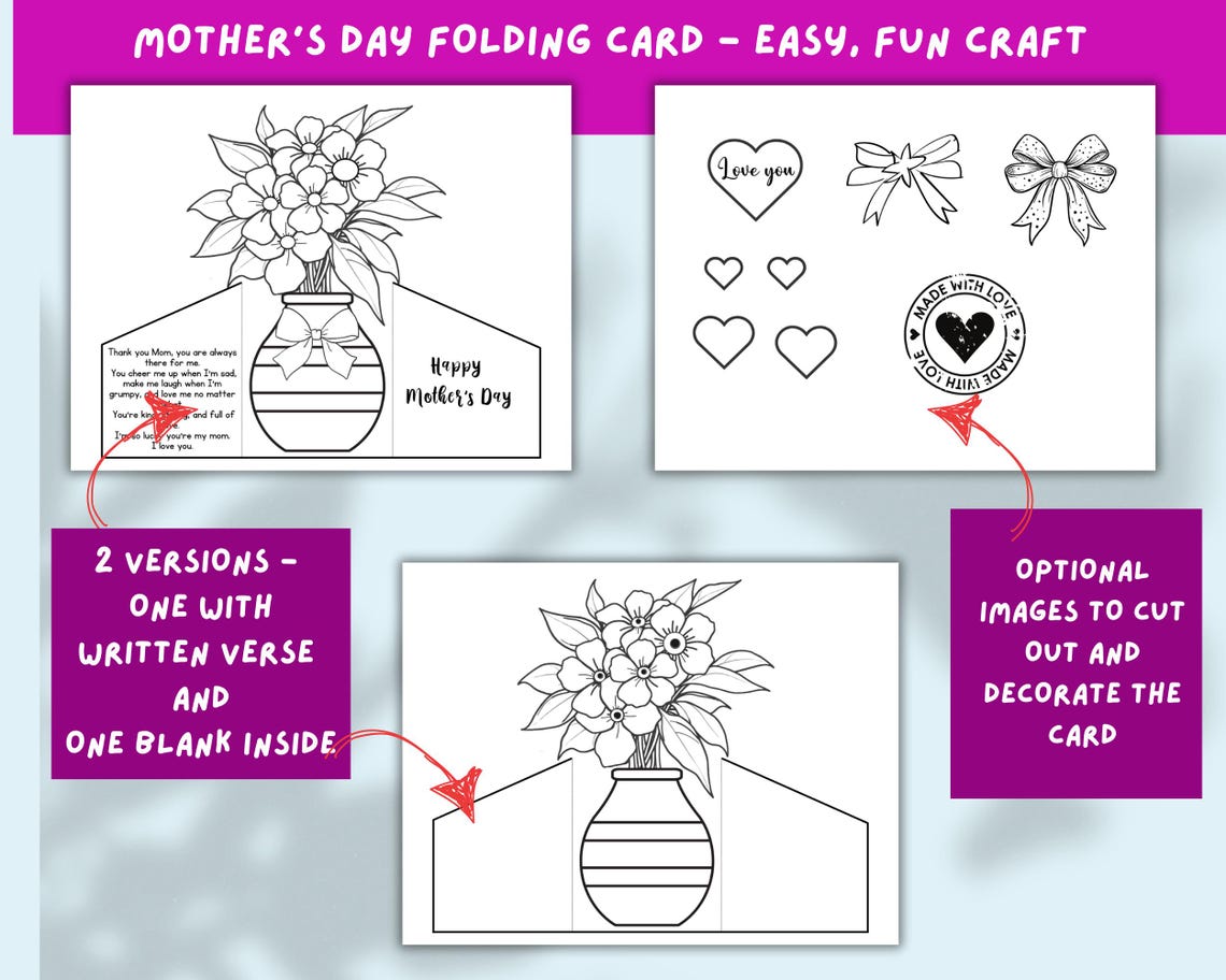 Mothers Day Coloring Card Printable, Mothers Day Craft for Kids ...