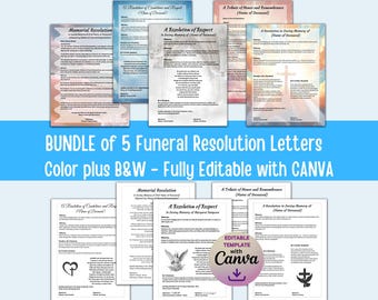 Funeral Resolution Template: Editable Church Memorial (word Document ...