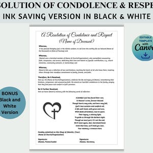A Funeral Resolution Letter of Condolence and Respect, Use in Your ...