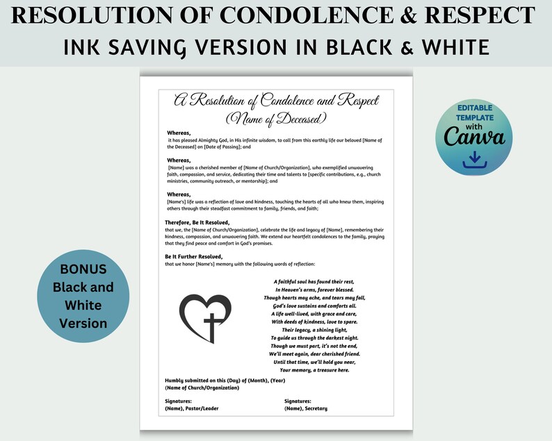 A Funeral Resolution Letter of Condolence and Respect, Use in Your ...