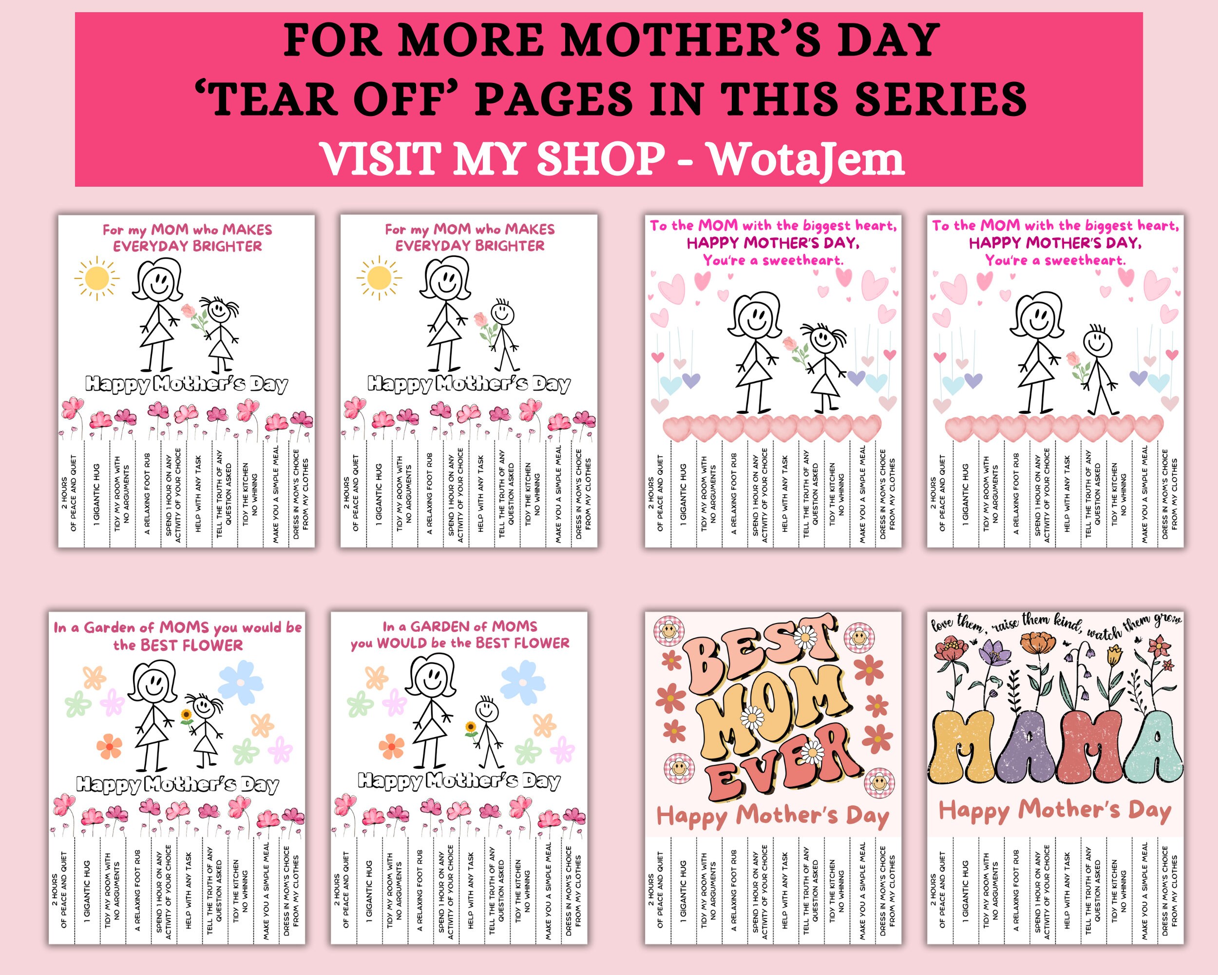 Happy Mother's Day Tear-off Flyer for Mom With 10 Coupons Step Mom Gift ...