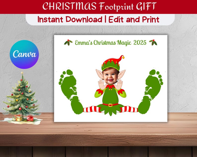 Elf Footprint Art, Christmas Handprint Art to Edit and Print, Elf Magic ...