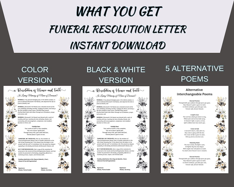 Funeral Resolution Letter for a Church or Memorial Service That is ...