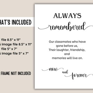 Always Remembered Classmate Memorial Sign High School Reunion Sign ...