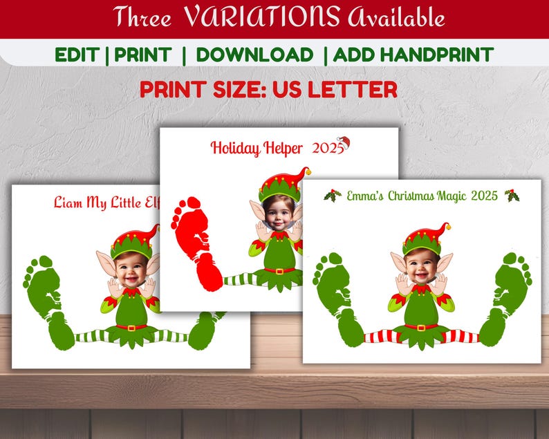 Elf Footprint Art, Christmas Handprint Art to Edit and Print, Elf Magic ...
