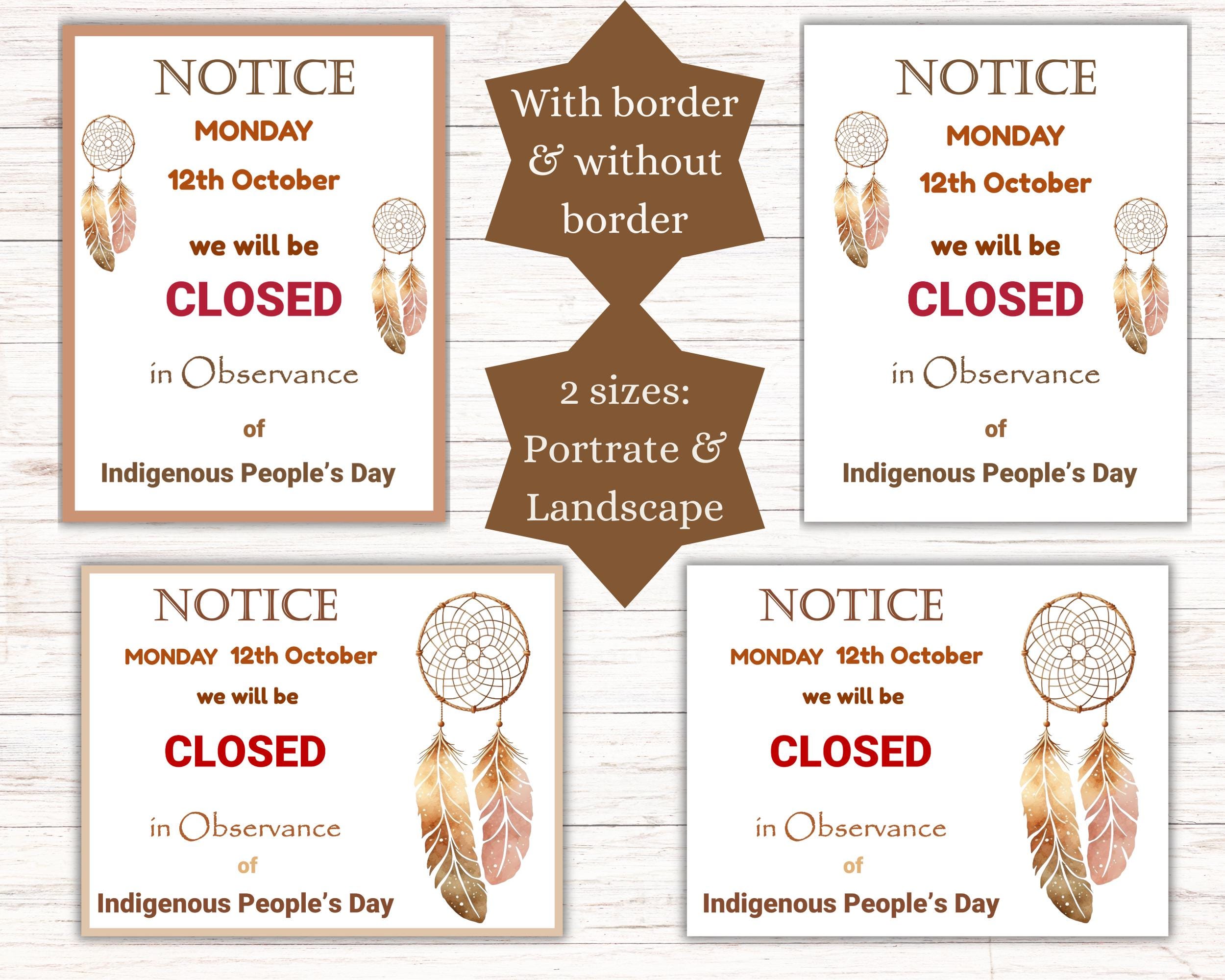 Indigenous People's Day Closed Sign for Door a Printable Sign, Closed ...