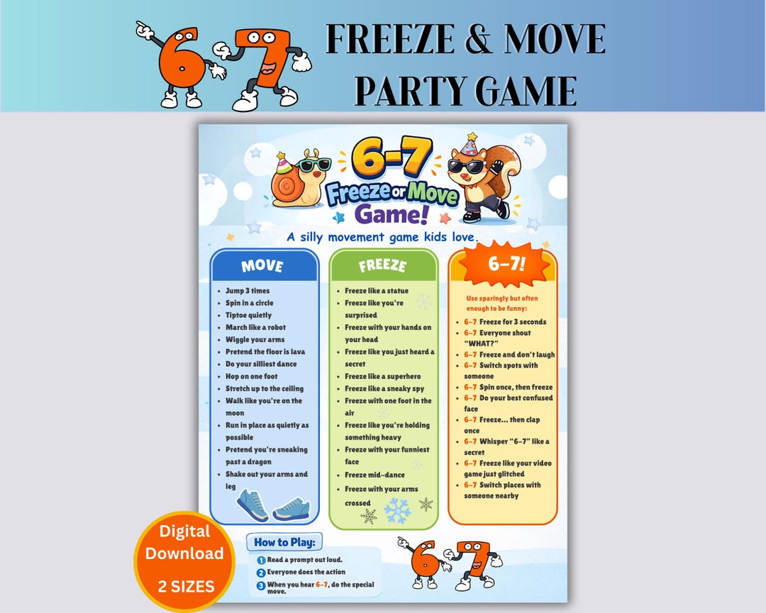 6-7 Freeze & Move Game for a Kids Activity, Printable Group Games ...