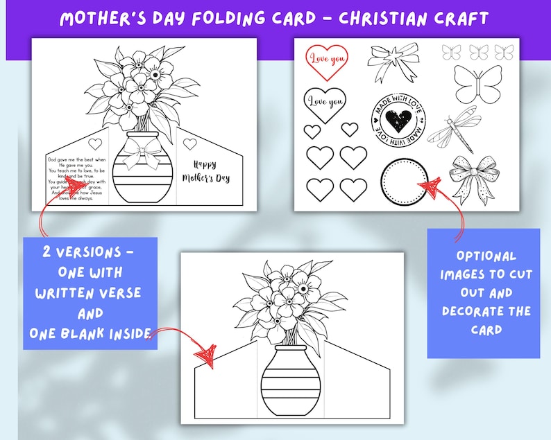 Printable Mothers Day Coloring Card, Mothers Day Bible Craft for Kids ...