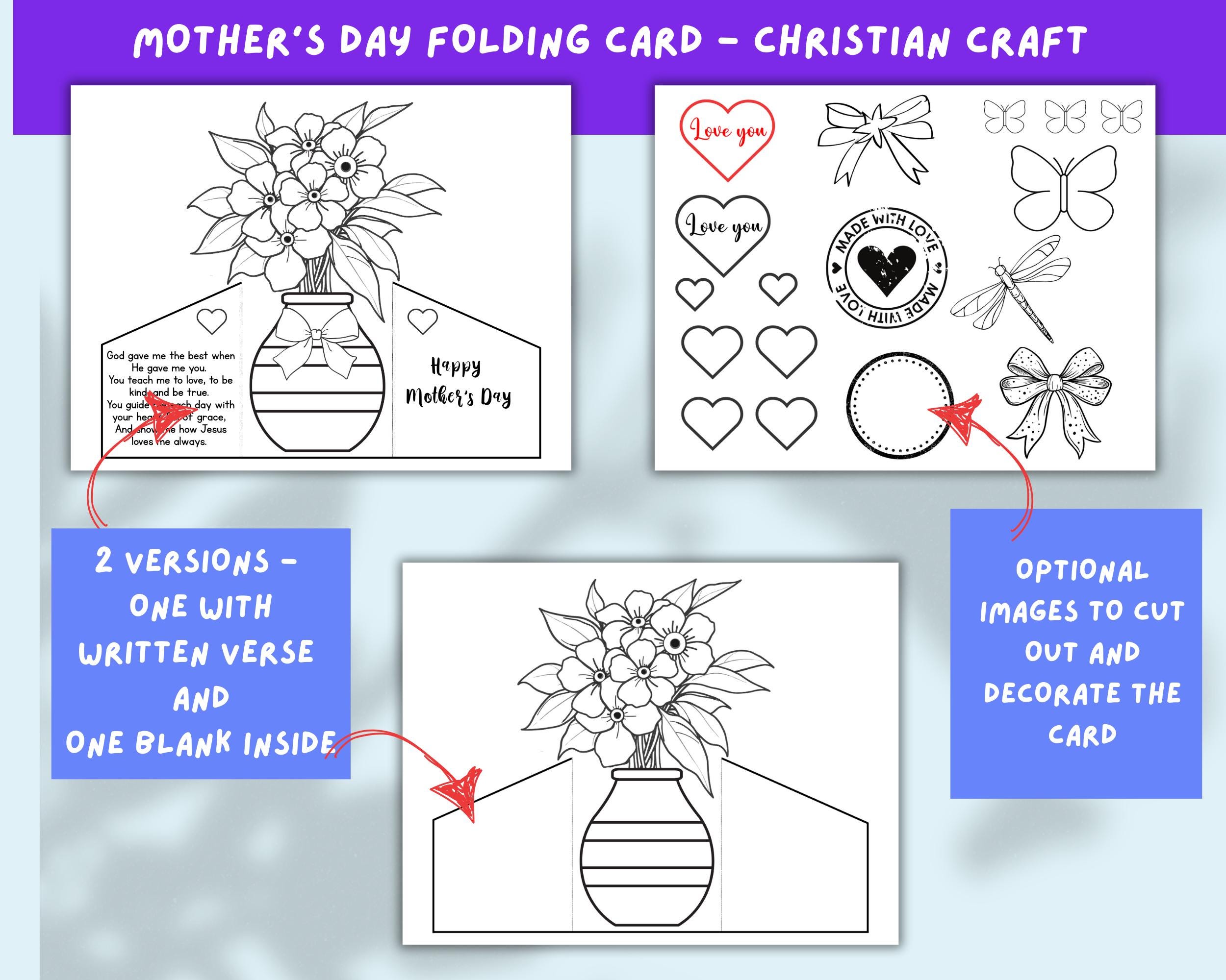 Printable Mothers Day Coloring Card, Mothers Day Bible Craft for Kids ...