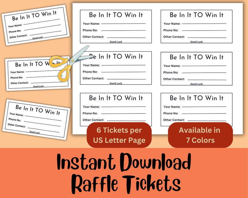 Raffle Tickets, Generic Ticket Template or Event Raffle Ticket, Use for ...