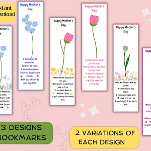 Mother's Day Printable Bookmark, Kids Fingerprint Art for Mothers Day ...