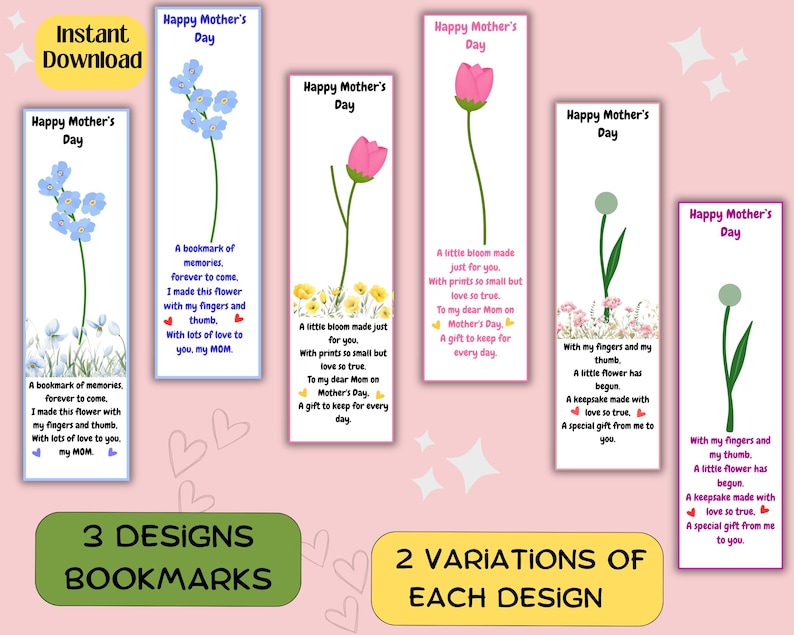 Mother's Day Printable Bookmark, Kids Fingerprint Art for Mothers Day ...