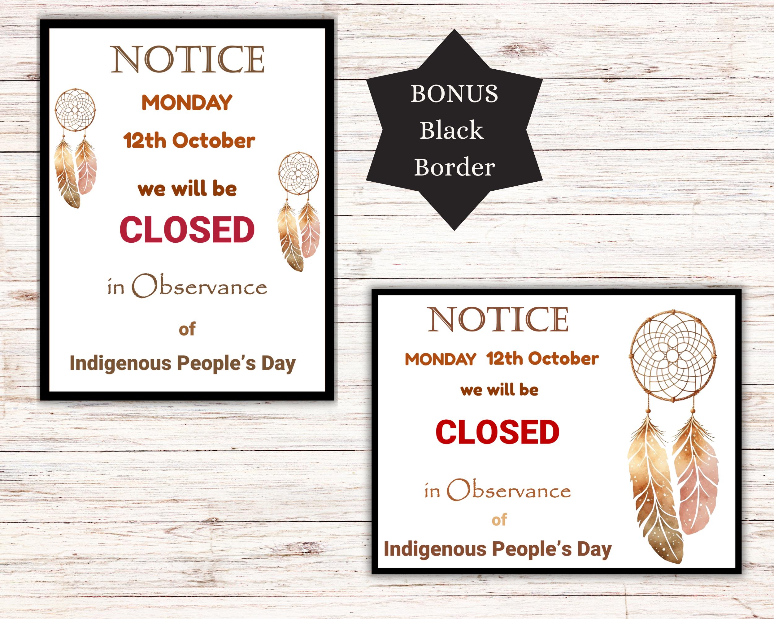 Indigenous People's Day Closed Sign for Door a Printable Sign, Closed ...