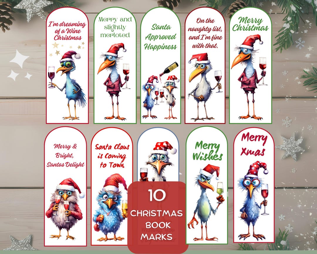 Bookmarks for Christmas, Printable Funny Bookmarks, Wine Lover Bookmark ...