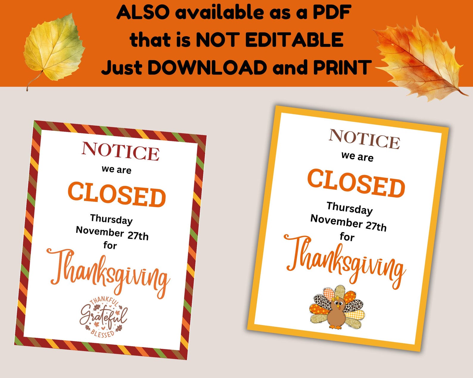 Closed Thanksgiving Sign, Editable Office Sign for Door, Business ...