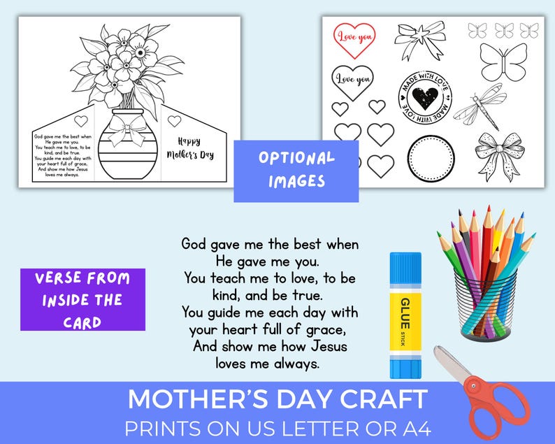 Printable Mothers Day Coloring Card, Mothers Day Bible Craft for Kids ...