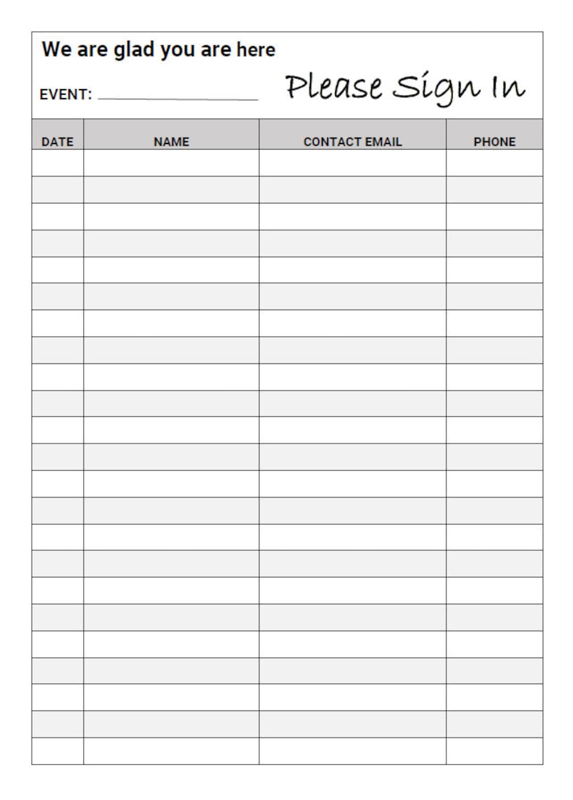 Editable Sign in Sheet, Open House Sign in Template, Attendance Sheet ...