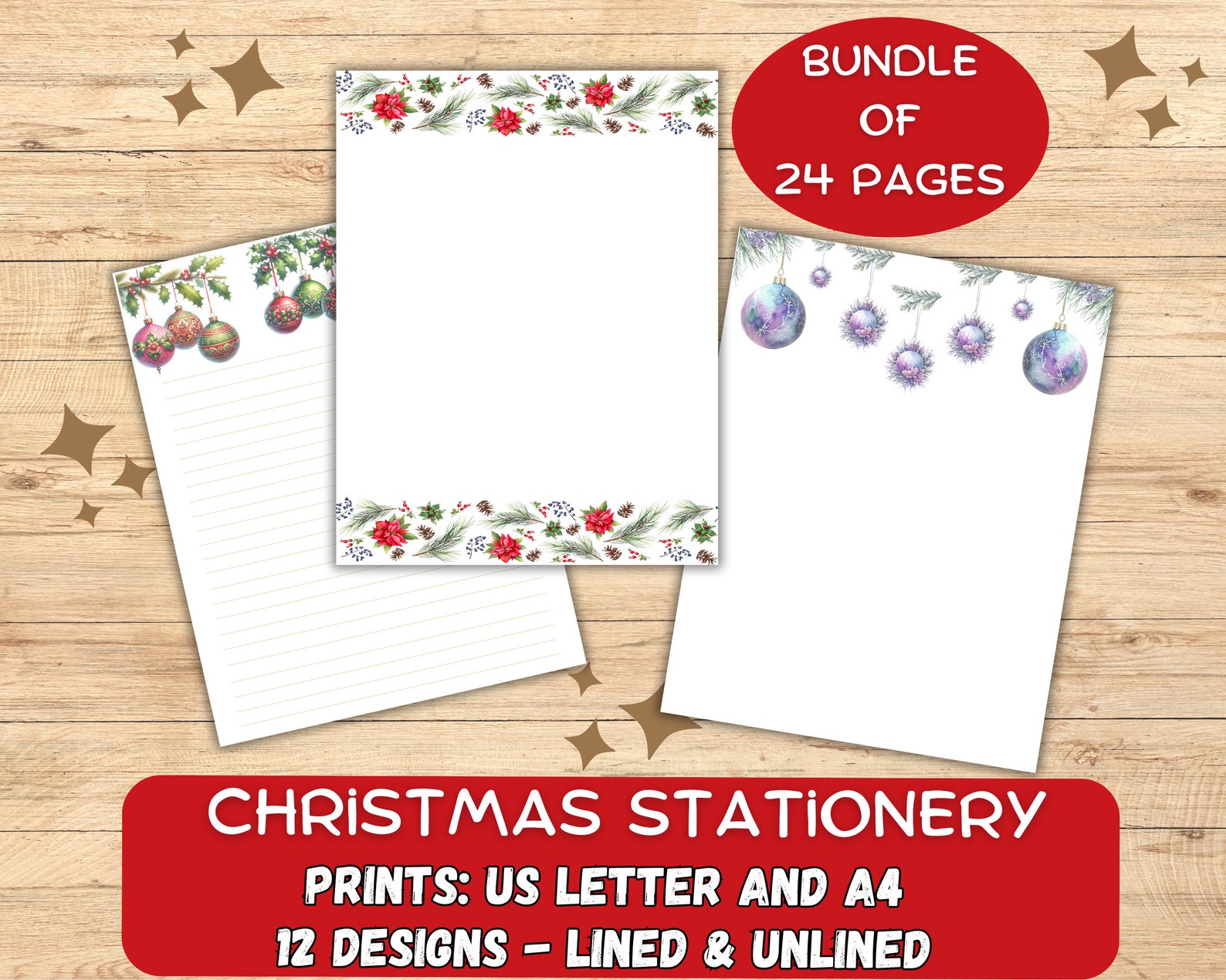 Christmas Stationery, Christmas Letter Paper, Printable Christmas ...
