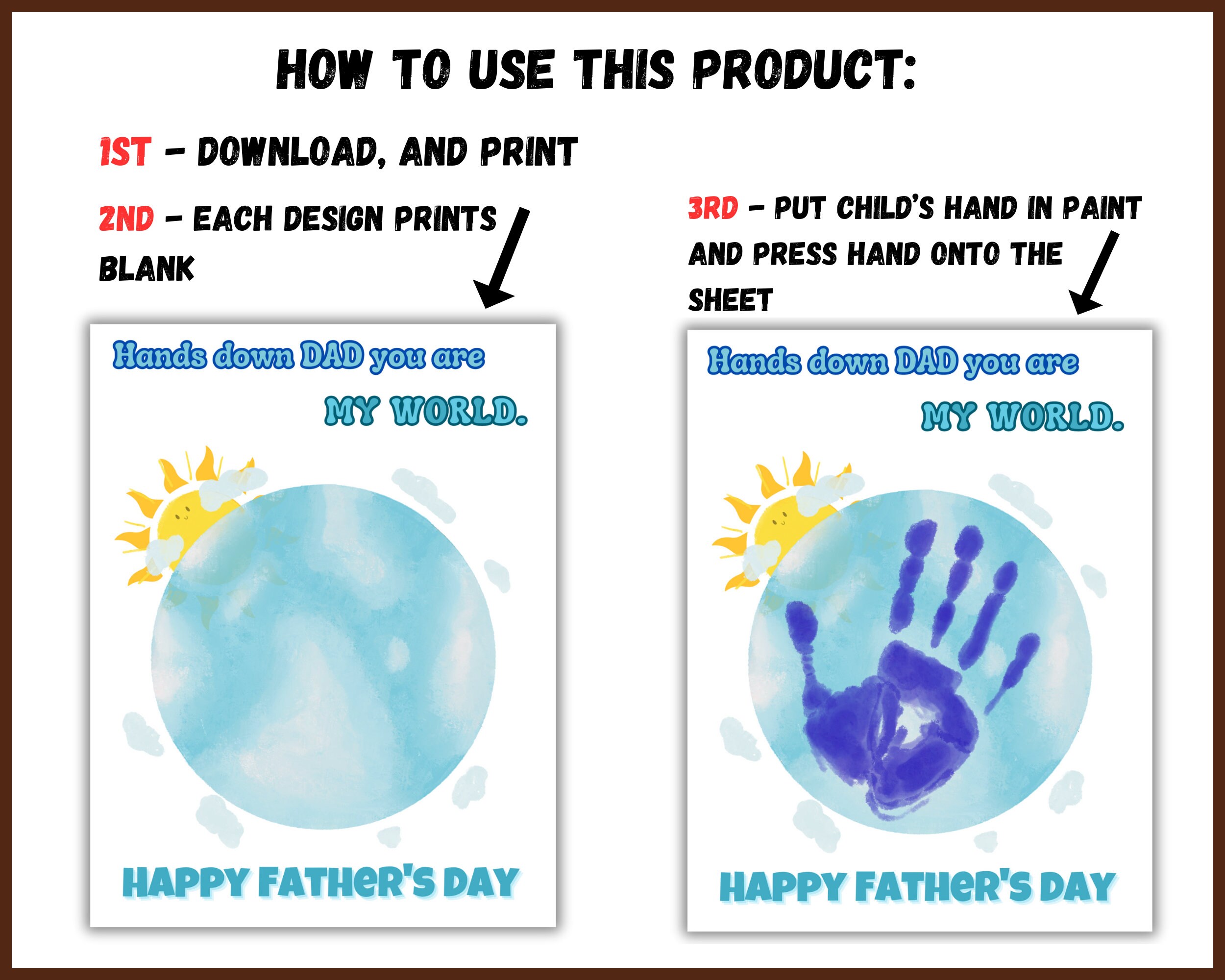 Fathers Day Handprint Art in 6 Designs, Kids Craft Project for a Dad ...