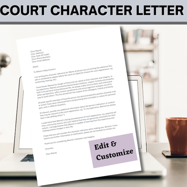 Character Reference Letter for Court - Etsy