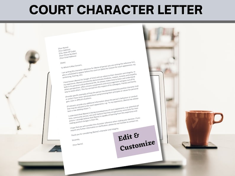 Court Character Letter or Reference Letter for Court, Editable Template ...