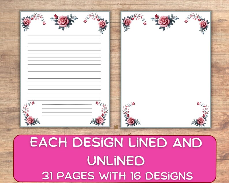 Valentine's Day Printable Stationary Set in 16 Designs Letter Writing ...