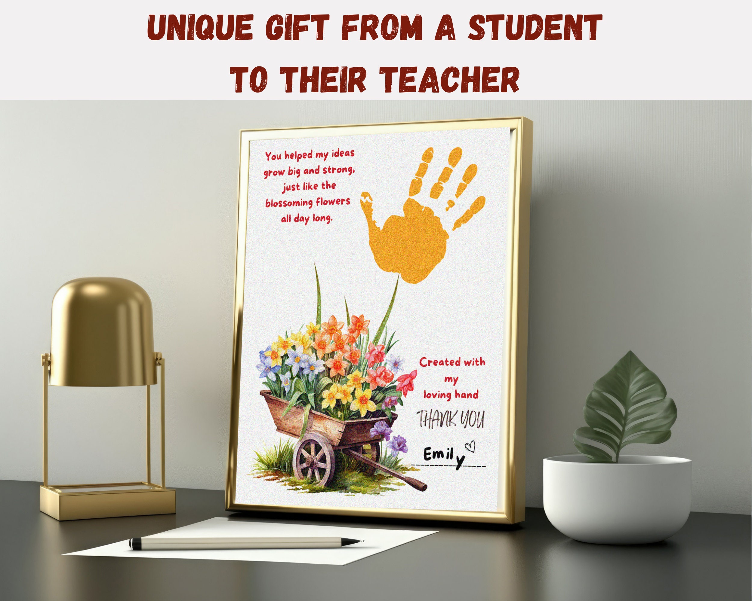 Teacher Appreciation Gift, Flower Handprint Art for a Teacher Thank You ...