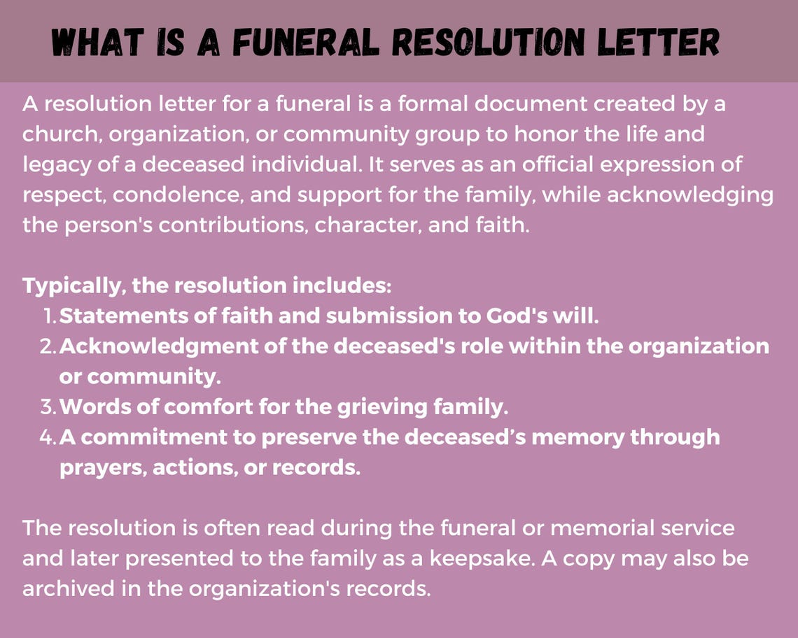 Funeral Resolution Letter A Tribute of Honor and Remembrance, an ...