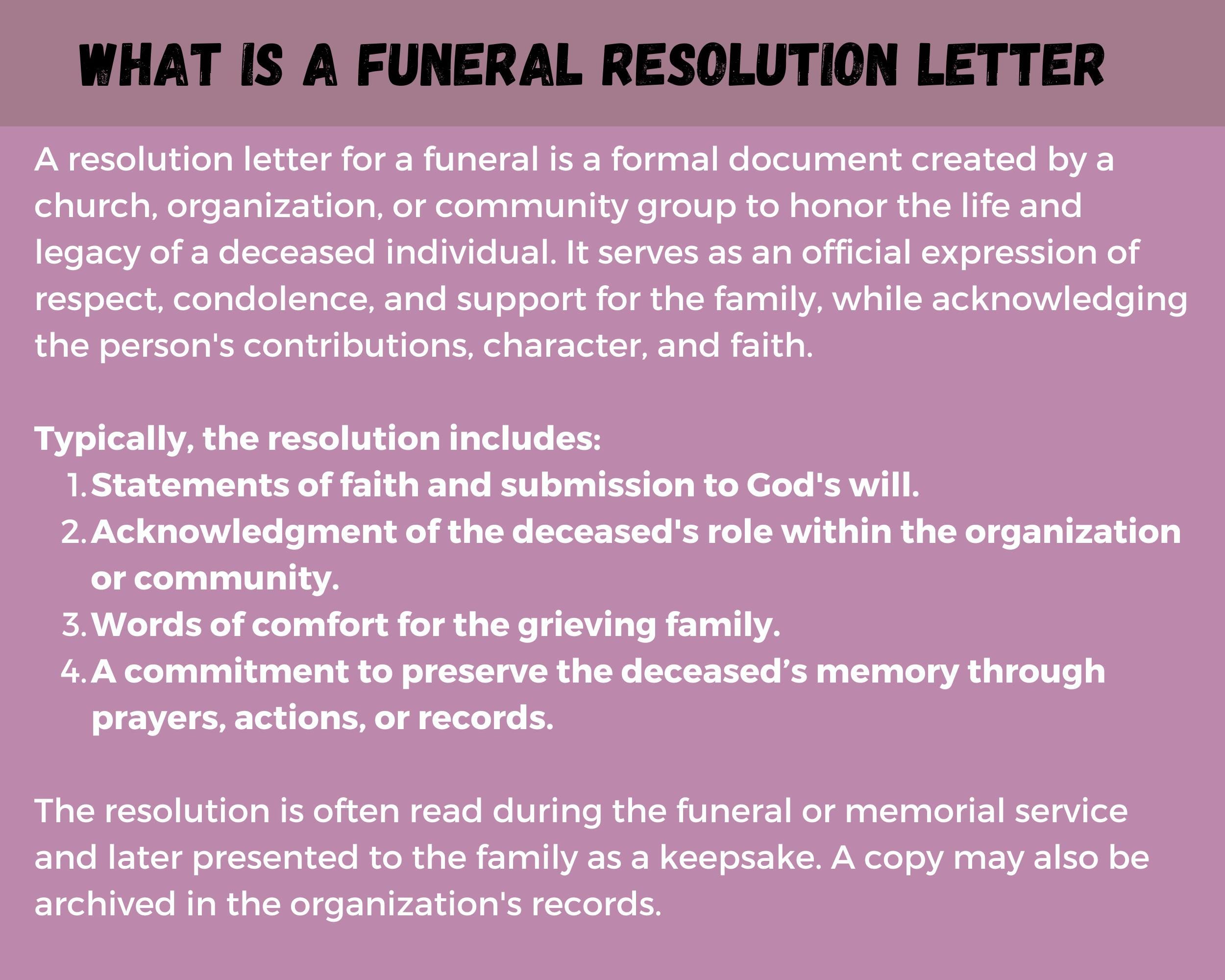 Funeral Resolution Letter A Tribute of Honor and Remembrance, an ...