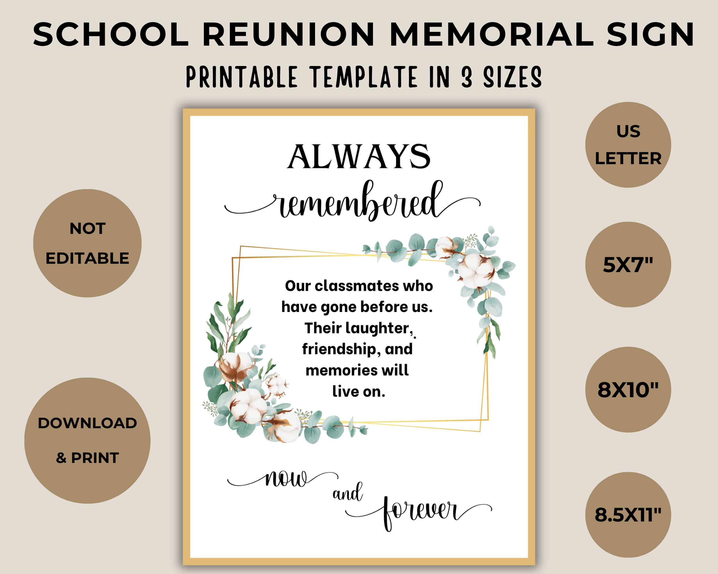 Always Remembered Classmate Memorial Sign High School Reunion Sign ...