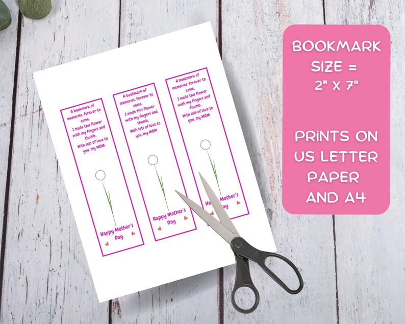 Mother's Day Bookmark, Printable Art From a Child, Kids Craft Project ...