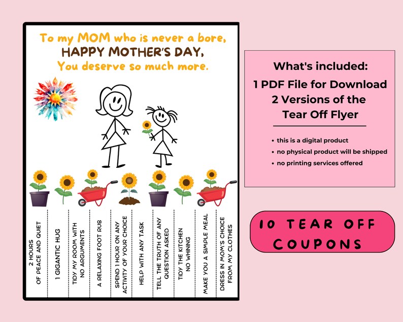 Happy Mother's Day Tear-off Flyer for Mom With 10 Coupons - Step Mom ...