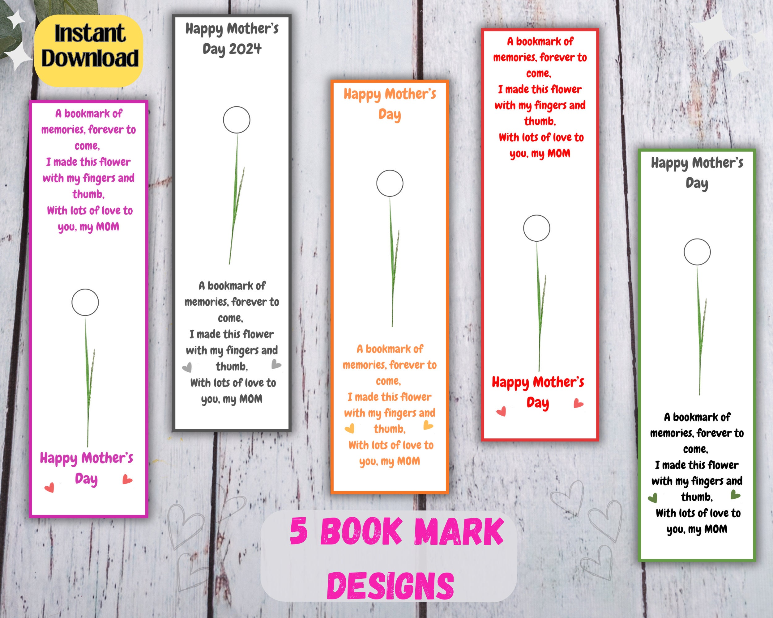 Mother's Day Bookmark, Printable Art From a Child, Kids Craft Project ...