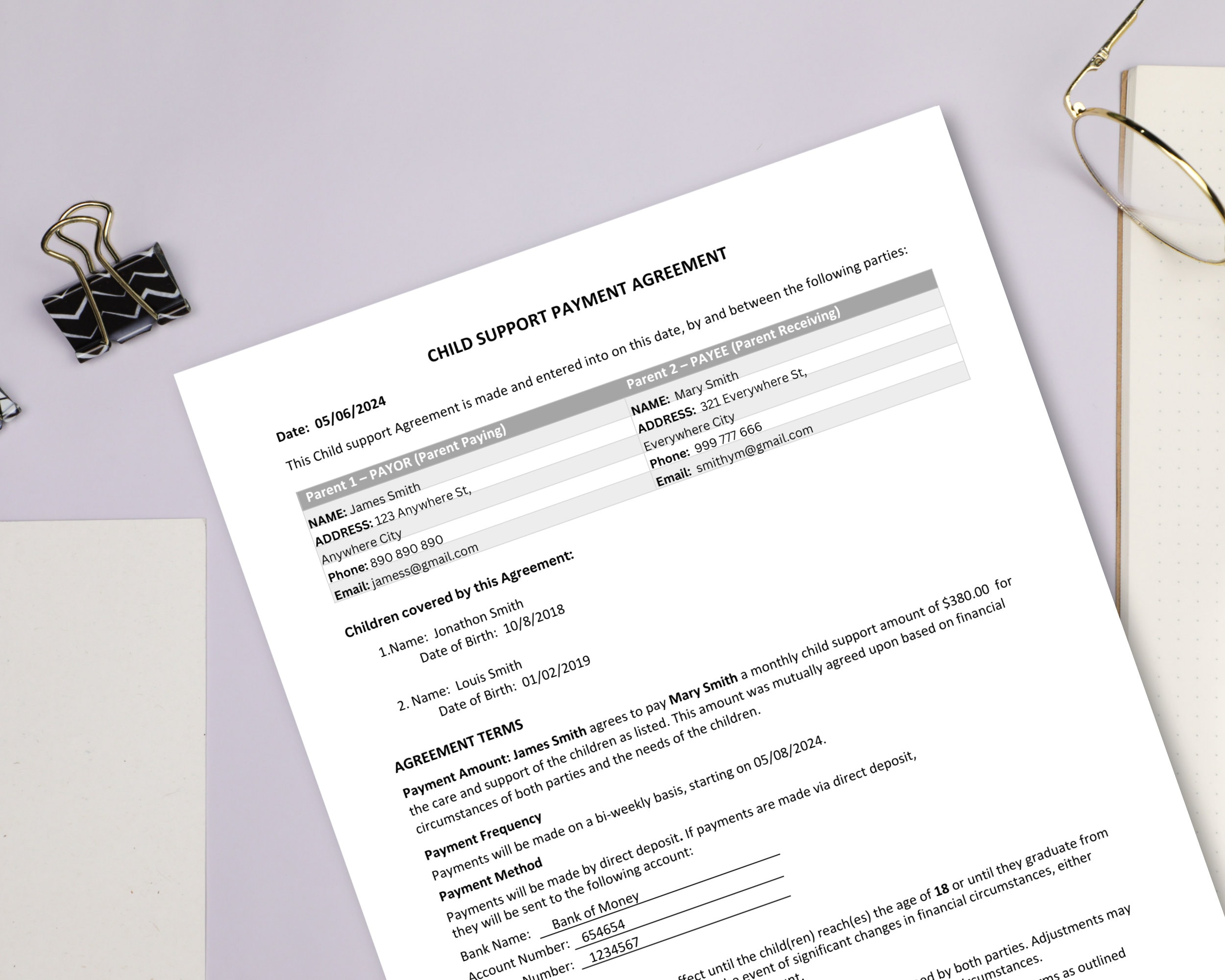 Editable Child Support Payment Agreement Letter - Personalize With Ease ...