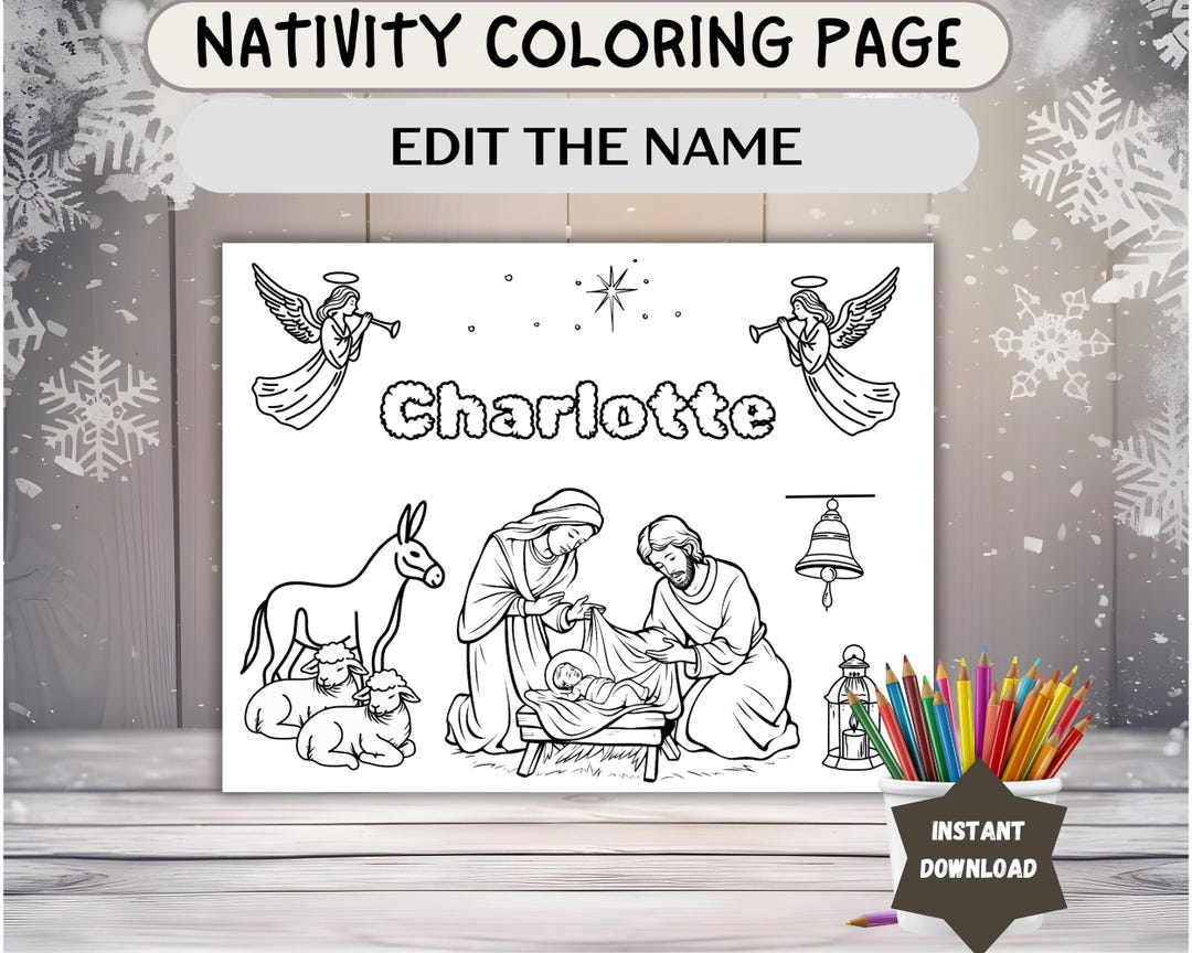 Personalized Nativity Scene Placemat, Christmas Coloring Page, Nativity ...