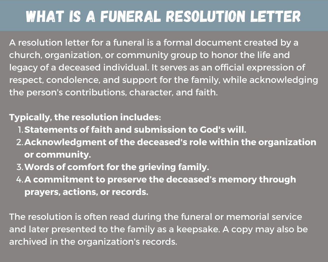Editable Funeral Resolution Letter for Funeral Service, Resolution ...