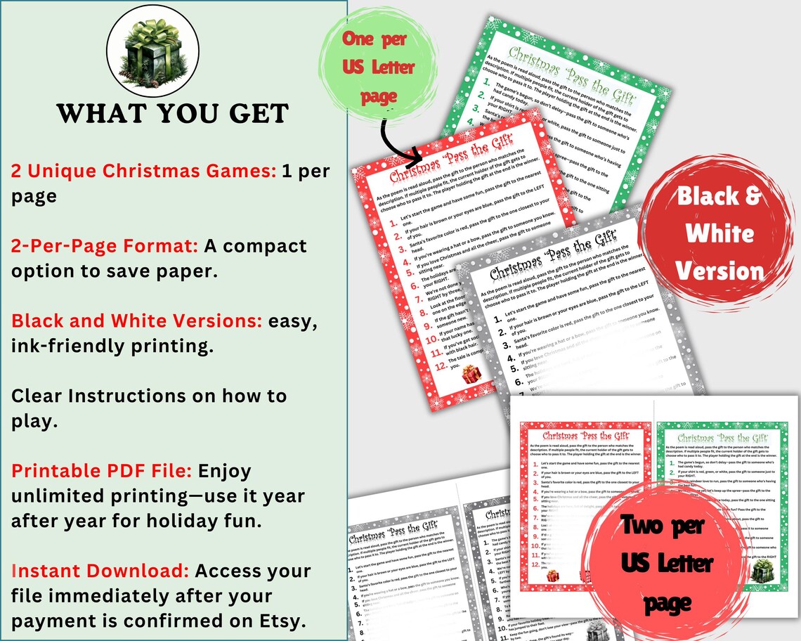 Christmas Game Printable, Pass the Prize Game, Classroom or Office ...