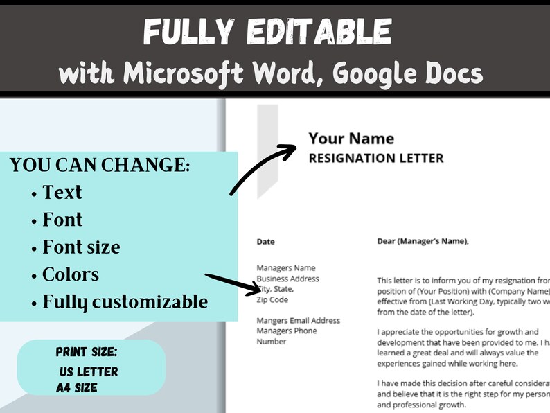 Resignation Letter Template Editable and Customizable Letter of ...