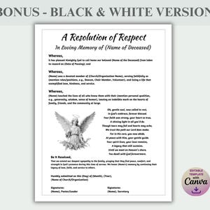 Editable Funeral Resolution Letter for a Funeral Service Church Funeral ...