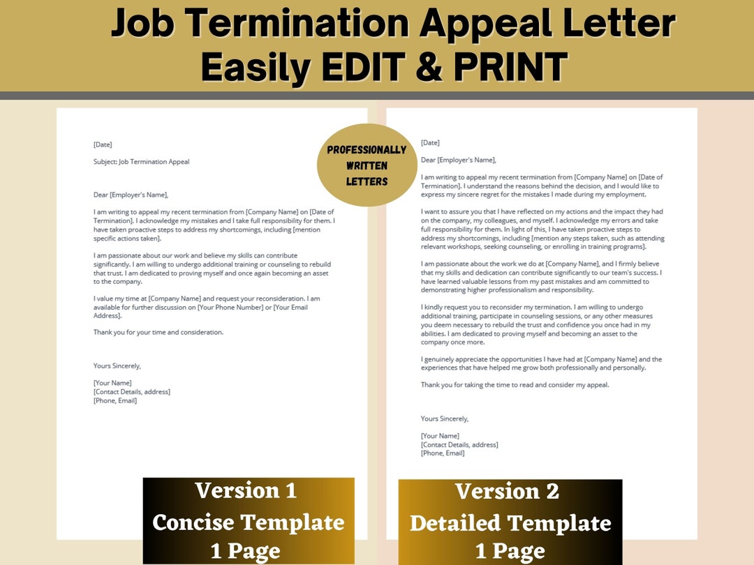 Job Termination Appeal Letter, Professional Letter Template to Appeal ...