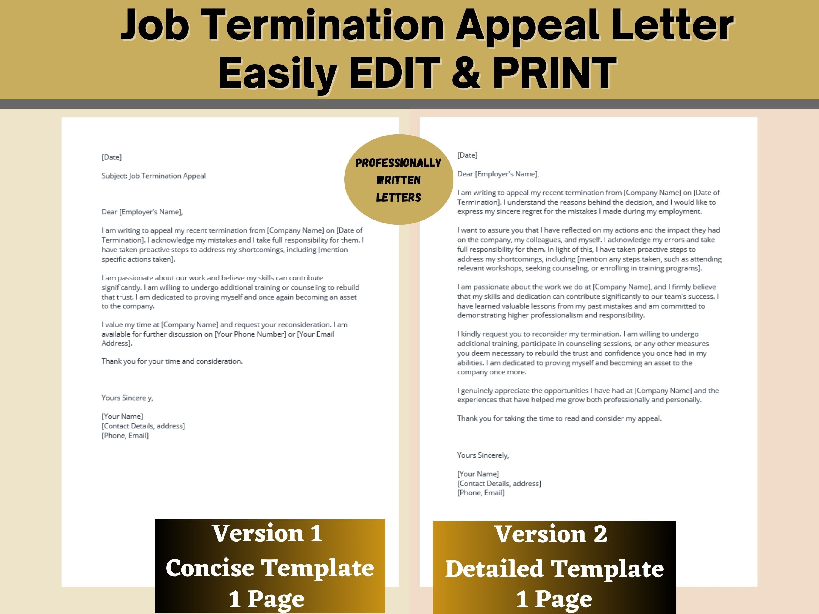 Job Termination Appeal Letter, Professional Letter Template to Appeal ...