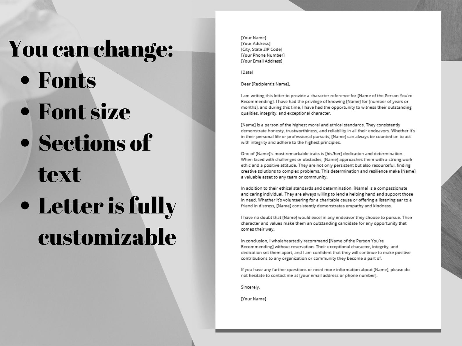 Character Reference Written Letter, Recommendation Letter, Editable ...