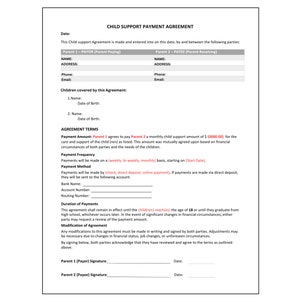 Editable Child Support Payment Agreement Letter - Personalize With Ease ...