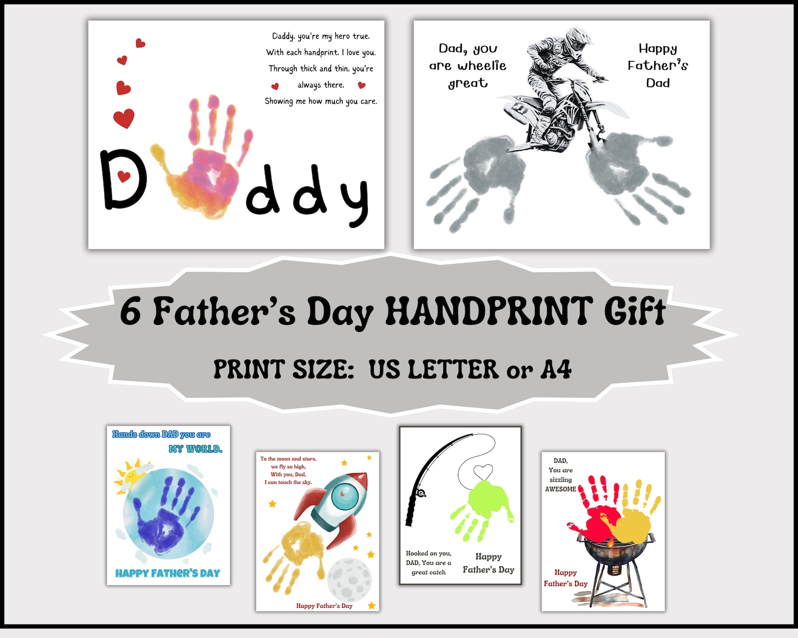 Fathers Day Handprint Art in 6 Designs, Kids Craft Project for a Dad ...