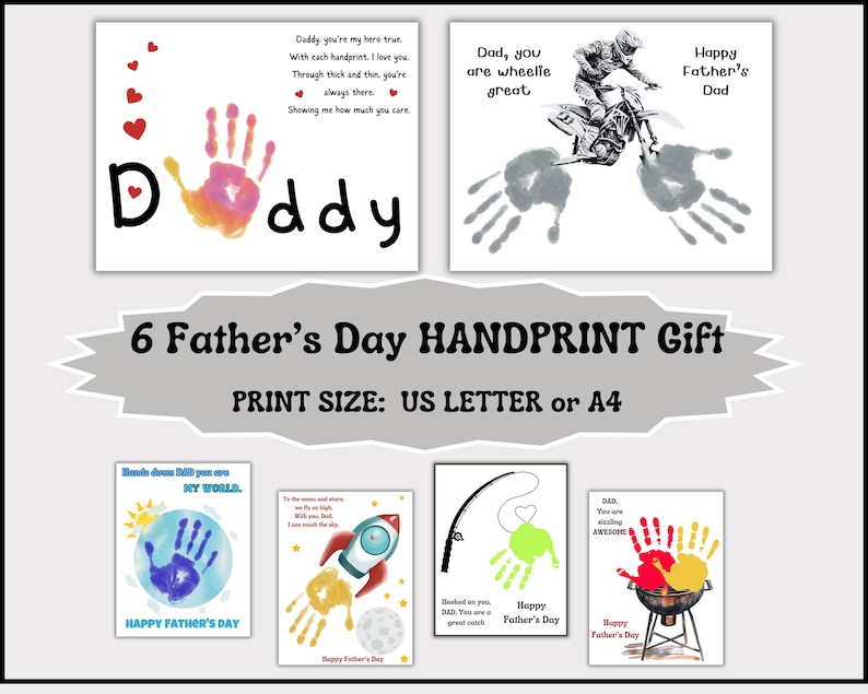 Fathers Day Handprint Art in 6 Designs, Kids Craft Project for a Dad ...