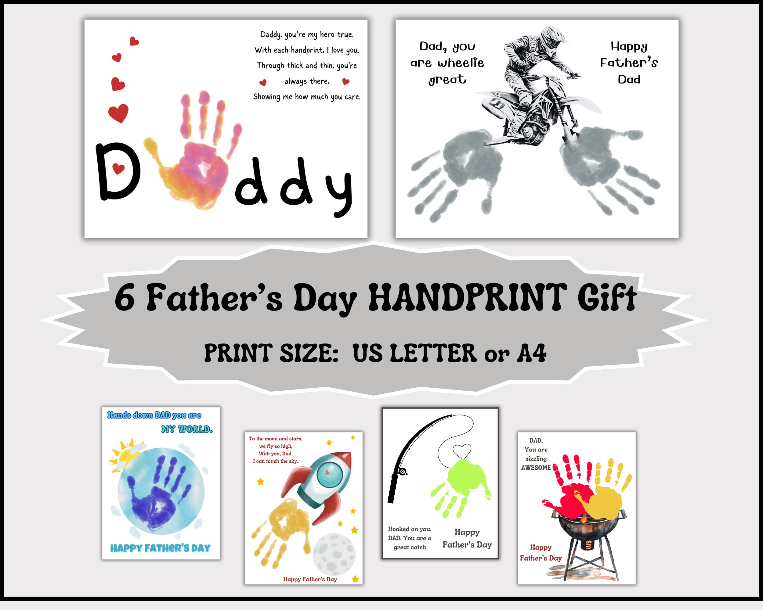Fathers Day Handprint Art in 6 Designs, Kids Craft Project for a Dad ...