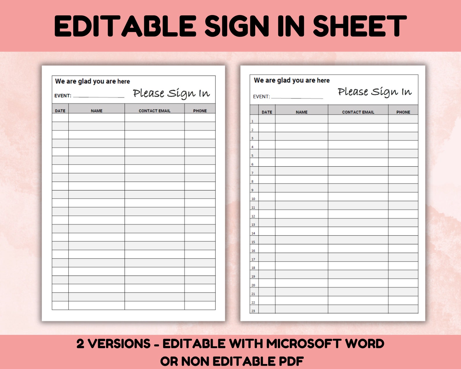 Editable Sign in Sheet, Open House Sign in Template, Attendance Sheet ...