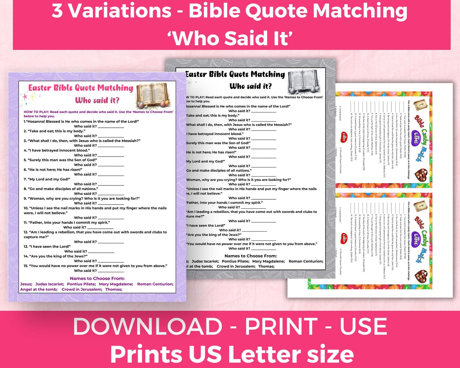 5 Bible Games BUNDLE, Christian Easter Games, Printable Christian Games ...