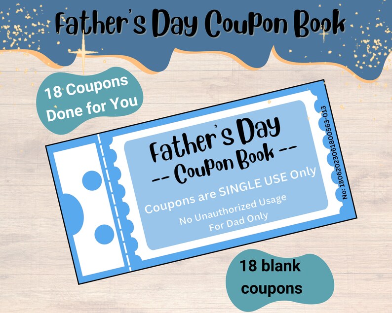 Father's Day Printable Coupon Book, A Gift for Dad on Father's Day: 18 ...